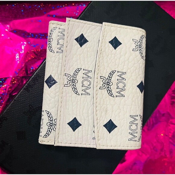 Bags | Mcm Small Tracy Trifold Wallet In Visetos In The Color White ...